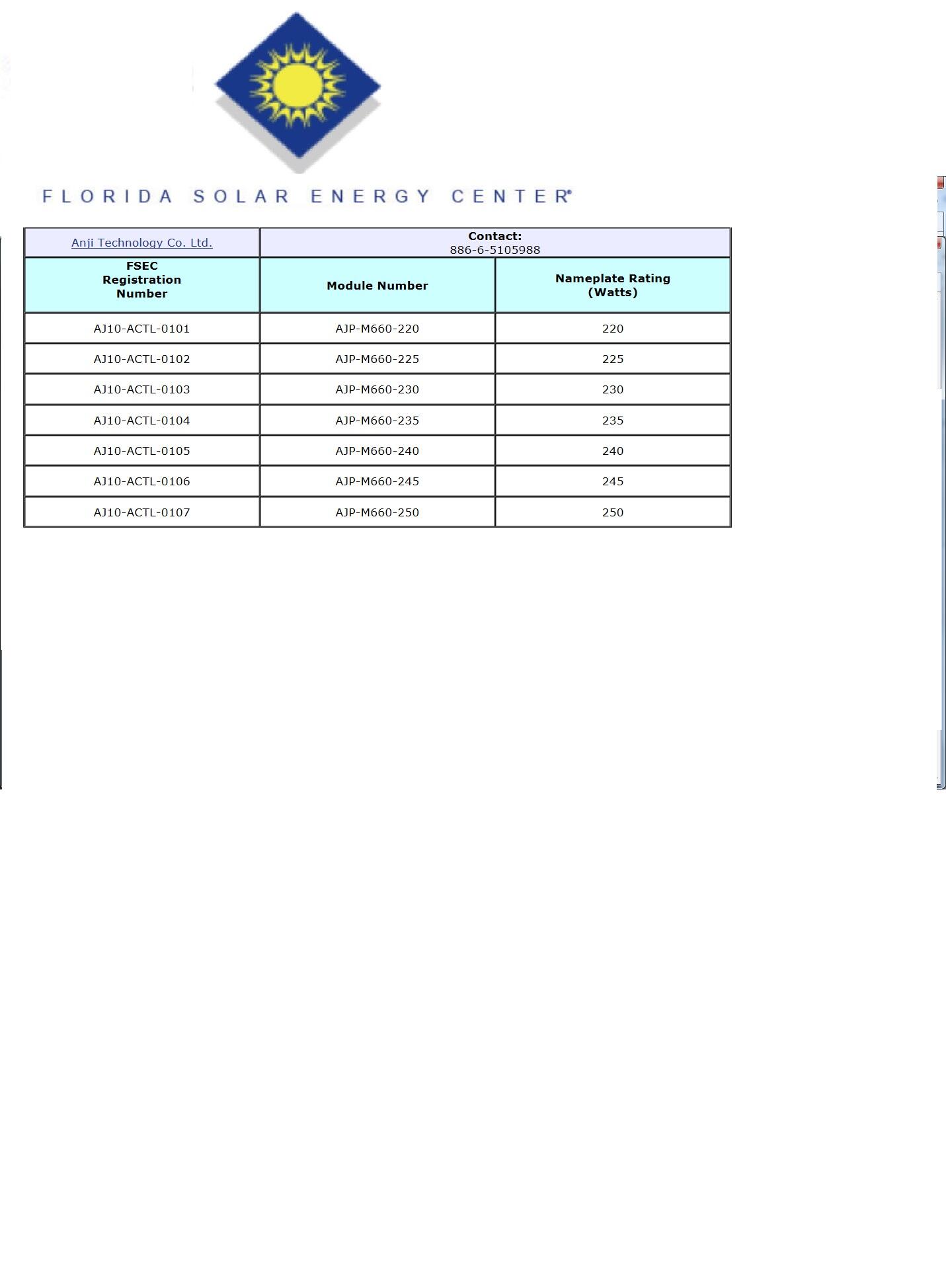 FSEC(Florida Solar Energy Center) - 安集科技